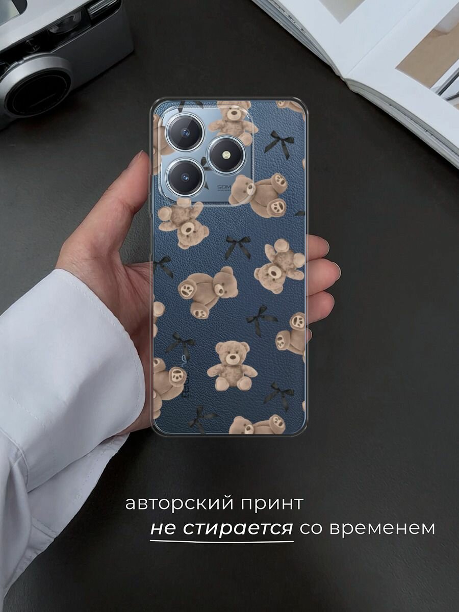 Чехол на Realme C63 / Реалми С63 с принтом "Плюшовые мишки 2", прозрачный — фото 1