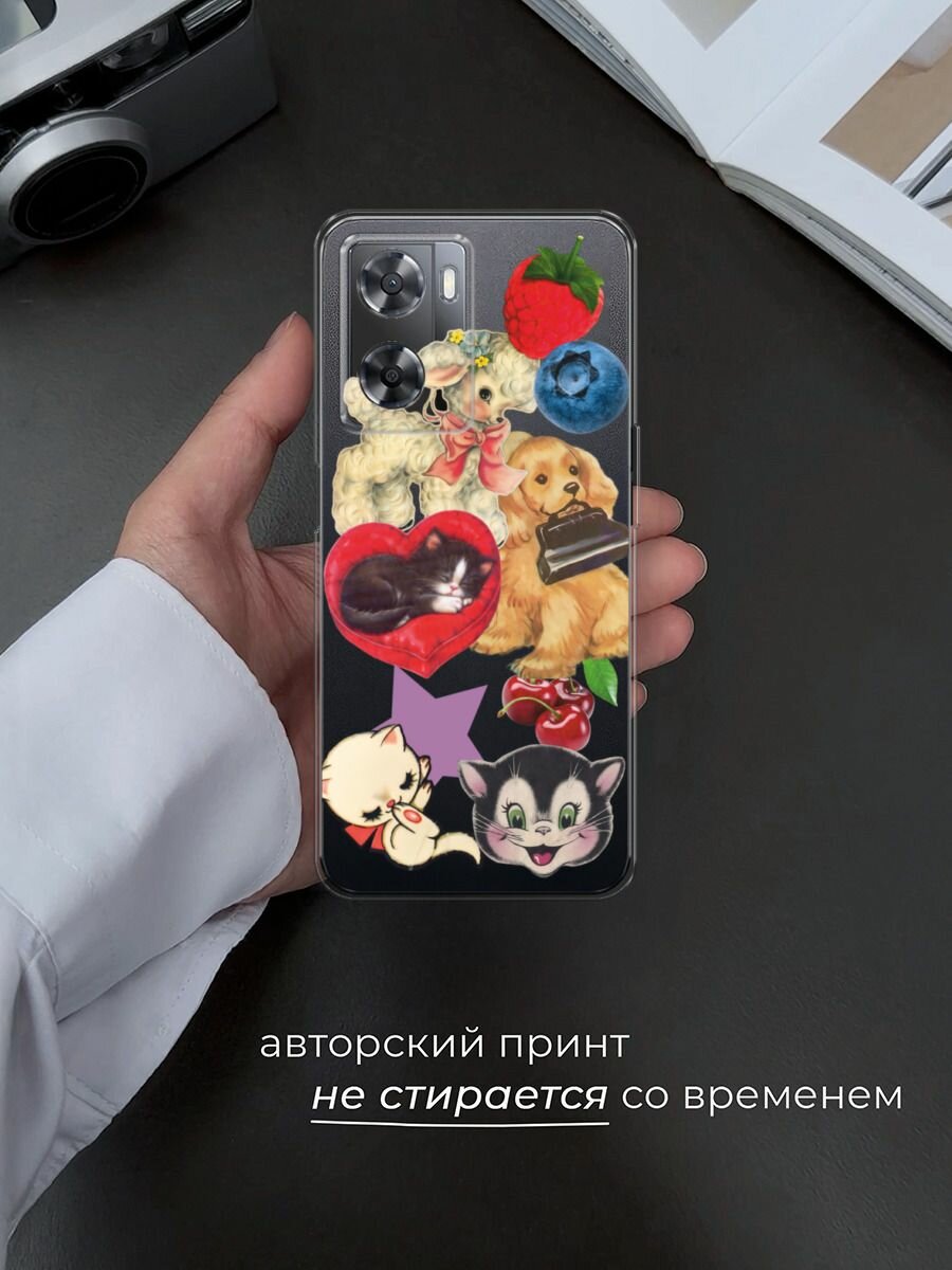 Чехол на Oppo A57 4G/A77 4G/A77s 4G/A57s / Оппо А57 4G с принтом "Милые стикеры", прозрачный — фото 1