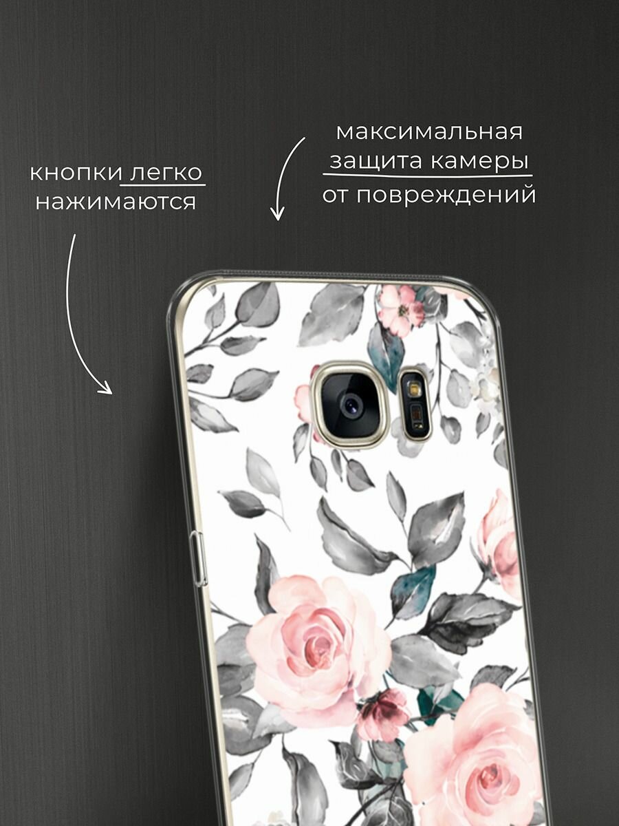 Чехол на Samsung Galaxy S7 / Самсунг Галакси С 7 с принтом "Розы на белом" — фото 1