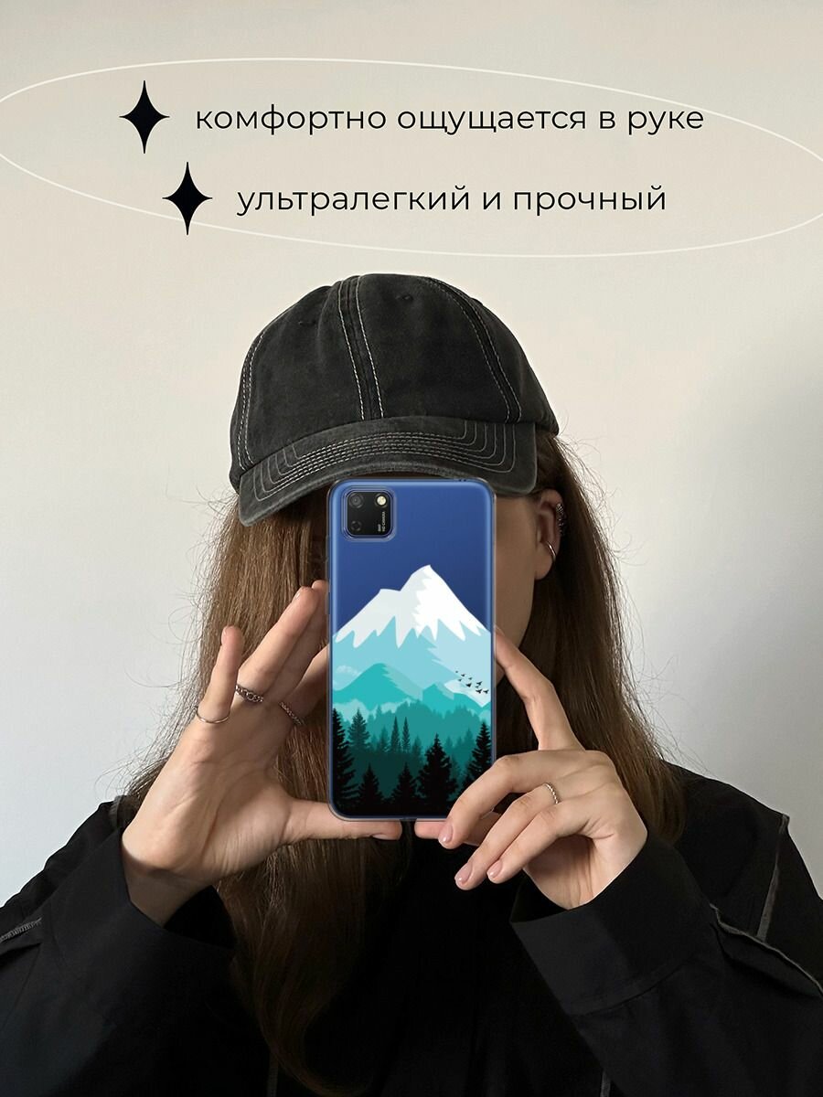 Чехол на Honor 9S/Huawei Y5p / Хонор 9S/Хуавей Y5p с принтом "Синяя снежная гора", прозрачный — фото 1