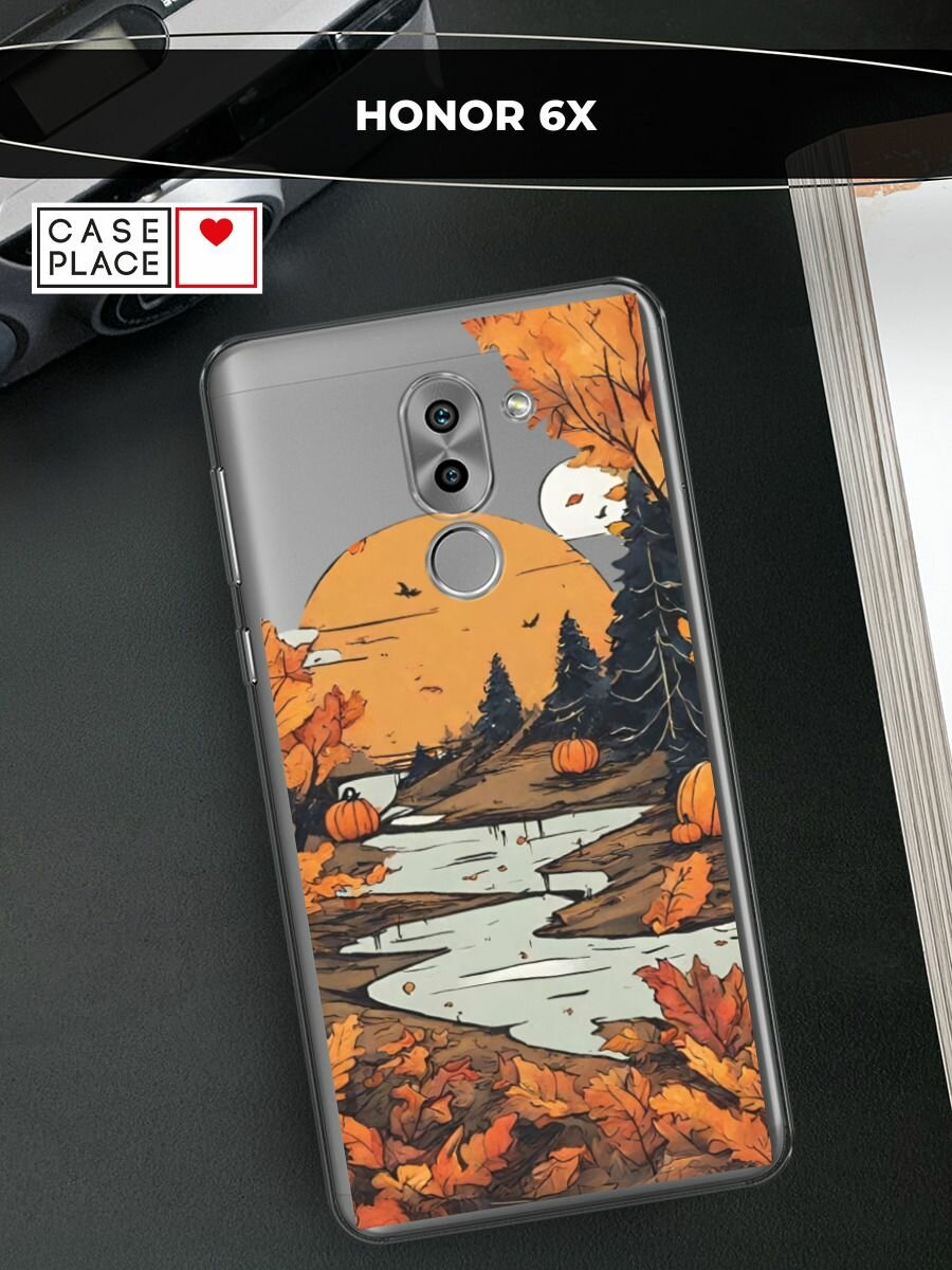 Чехол на Honor 6X / Хонор 6Х с принтом "Осенний лесной уголок", прозрачный