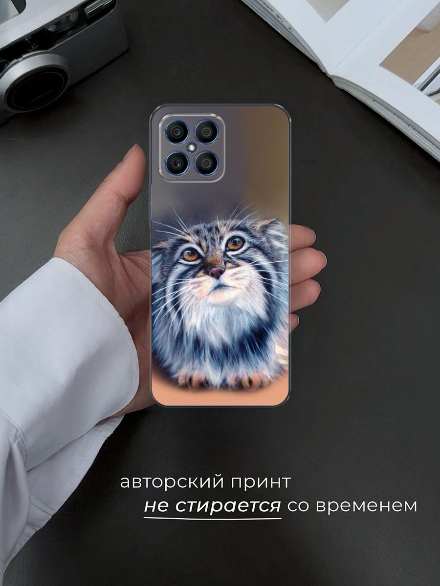 Силиконовый чехол на Honor X8 / Хуавей X8 с принтом "Кот манул 2" — фото 1