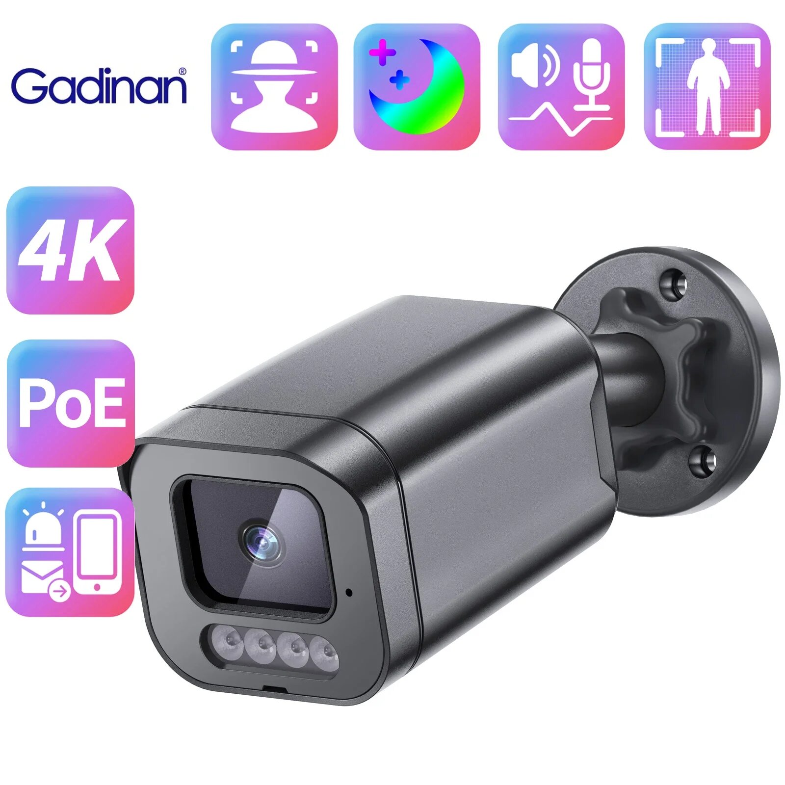 IP-камера Gadinan 4K 8MP с детекцией лиц, 2.8mm, 48V POE