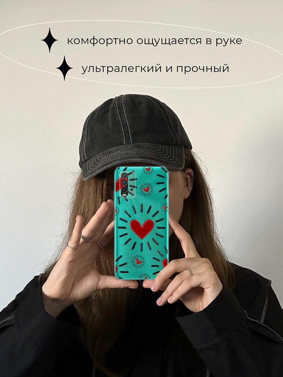 Чехол на Xiaomi Redmi 9T / Сяоми Редми 9Т с принтом "Бордовые сердца паттерн" — фото 1