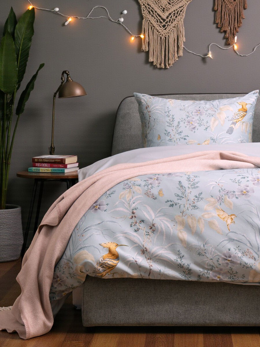 Постельное белье Lameirinho Neem, сатиновое, евро, 100% Хлопок, светло-серое