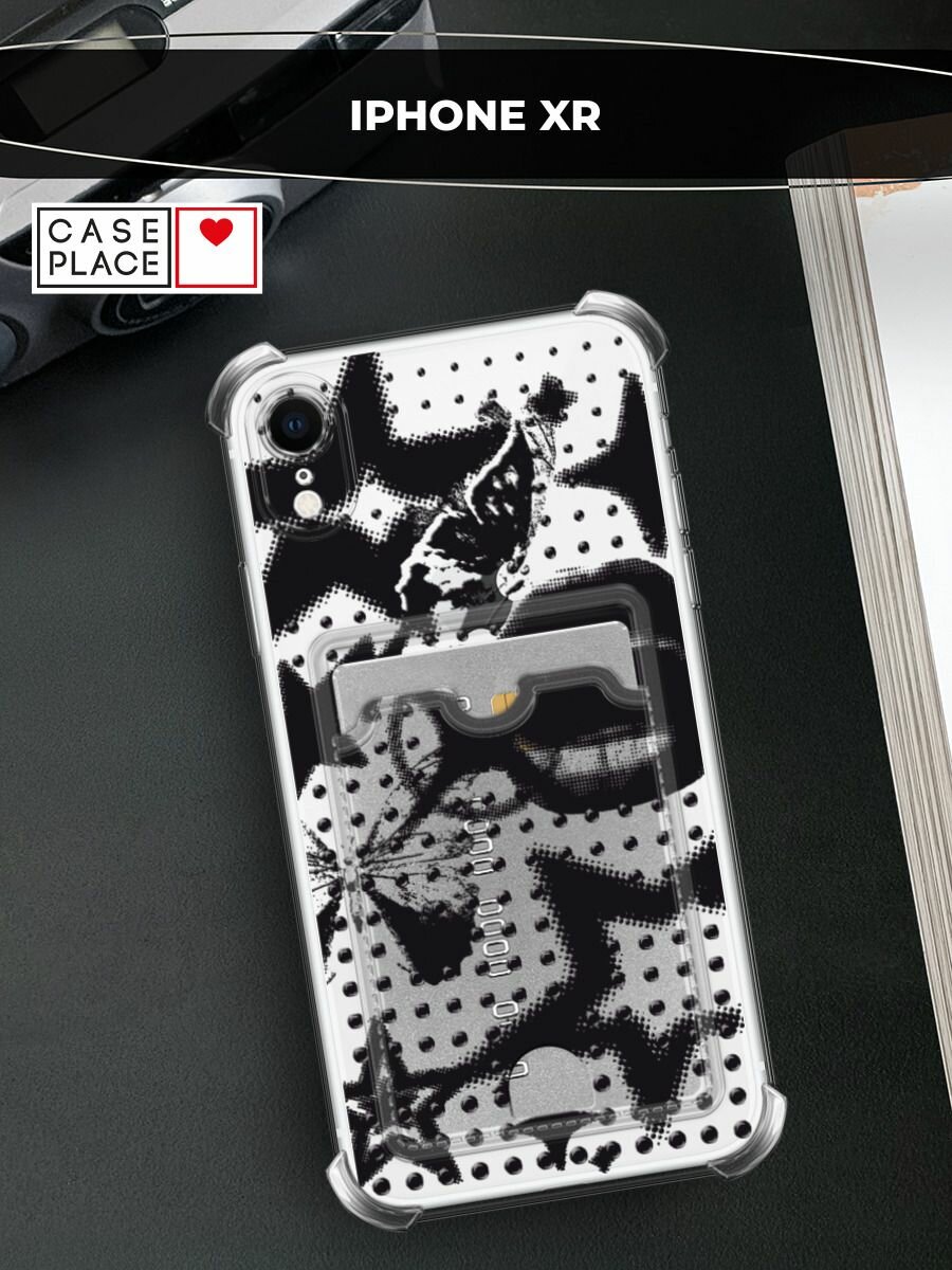 Чехол на Apple iPhone XR (Айфон XR) с картой и принтом "Стильный черный 2"