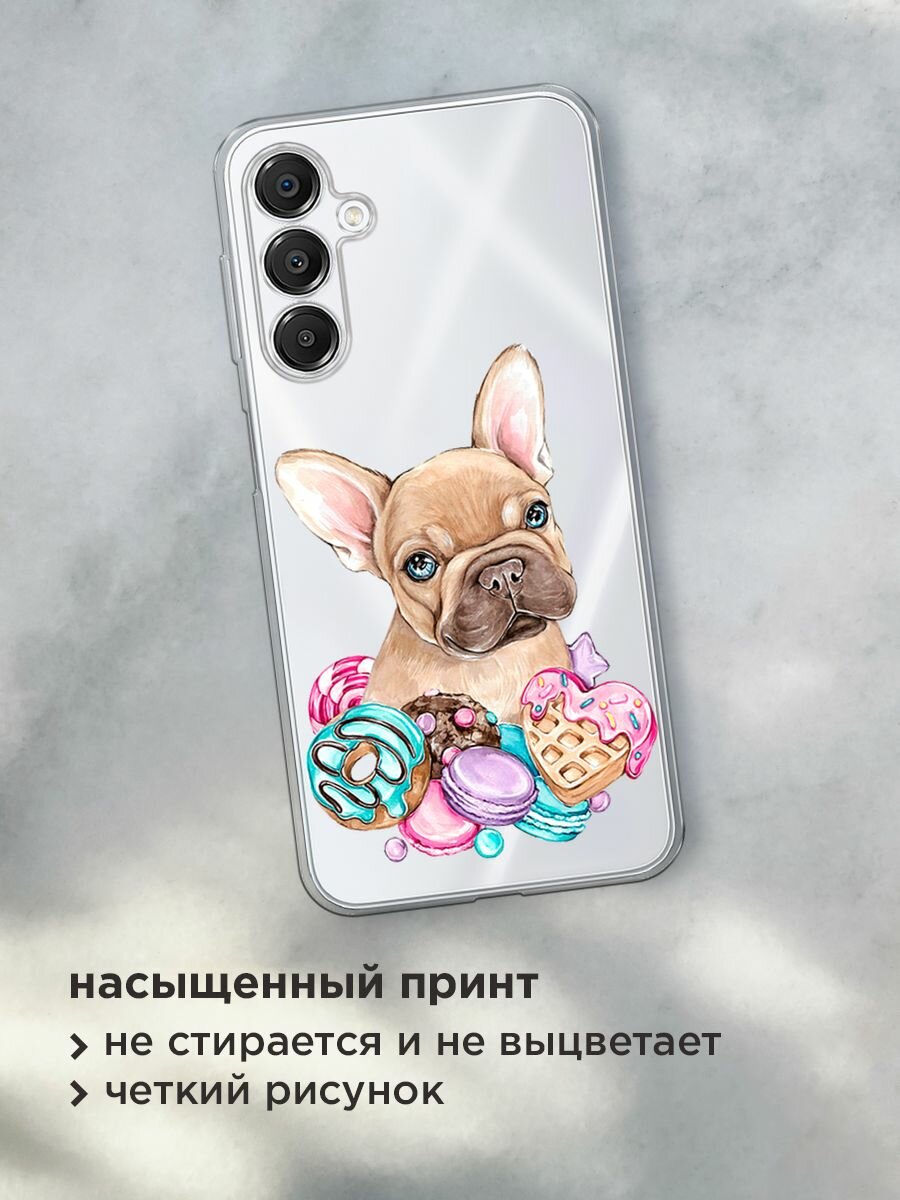 Чехол на Samsung Galaxy A16 / Самсунг А16 с принтом "Бульдог и сладости", прозрачный — фото 1