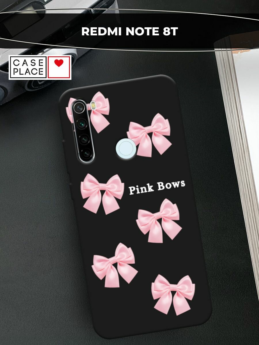 Черный матовый чехол на Xiaomi Redmi Note 8T / Сяоми Редми Нот 8Т с принтом "Pink Bows 2"