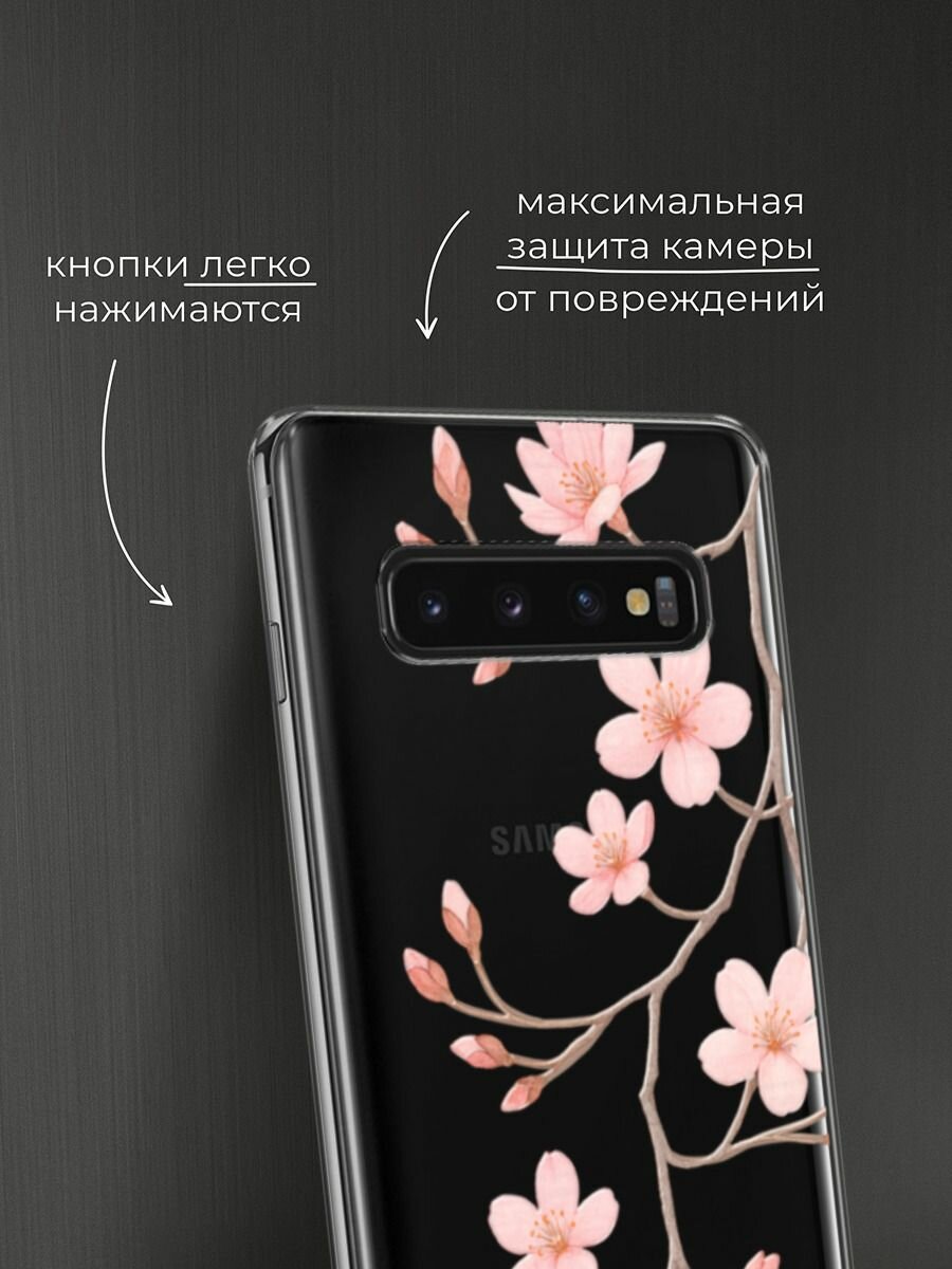 Чехол на Samsung Galaxy S10 + / Самсунг Галакси S10 Плюс с принтом "Веточка распускающейся сакуры 2" — фото 1