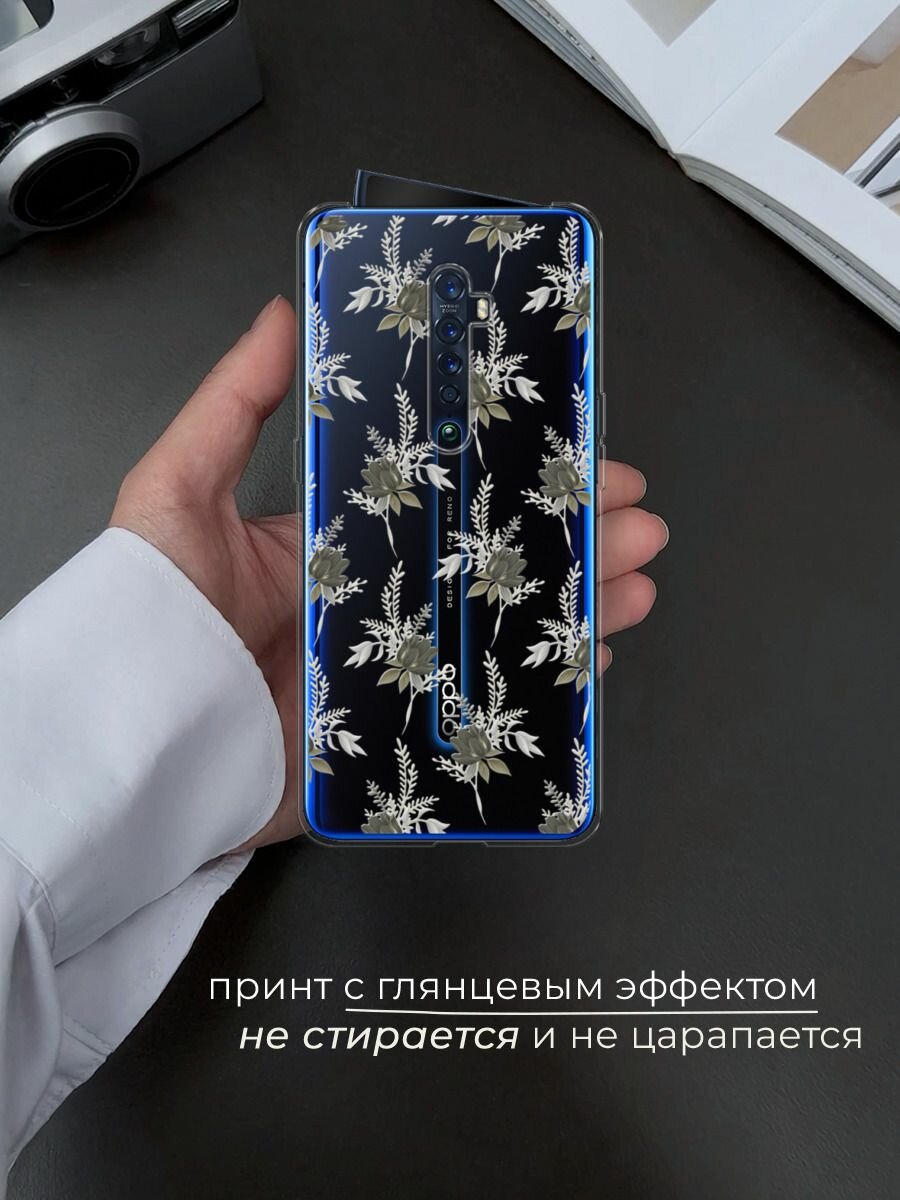 Чехол на Oppo Reno 2 / Оппо Рено 2 с принтом "Паттерн цветы сепия" — фото 1