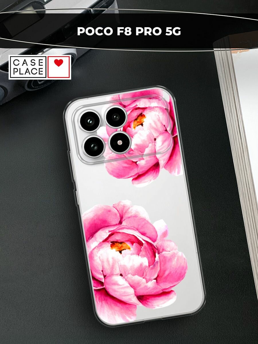 Чехол на Poco F8 Pro 5G / Поко F8 Про 5G с принтом "Open peonies", прозрачный
