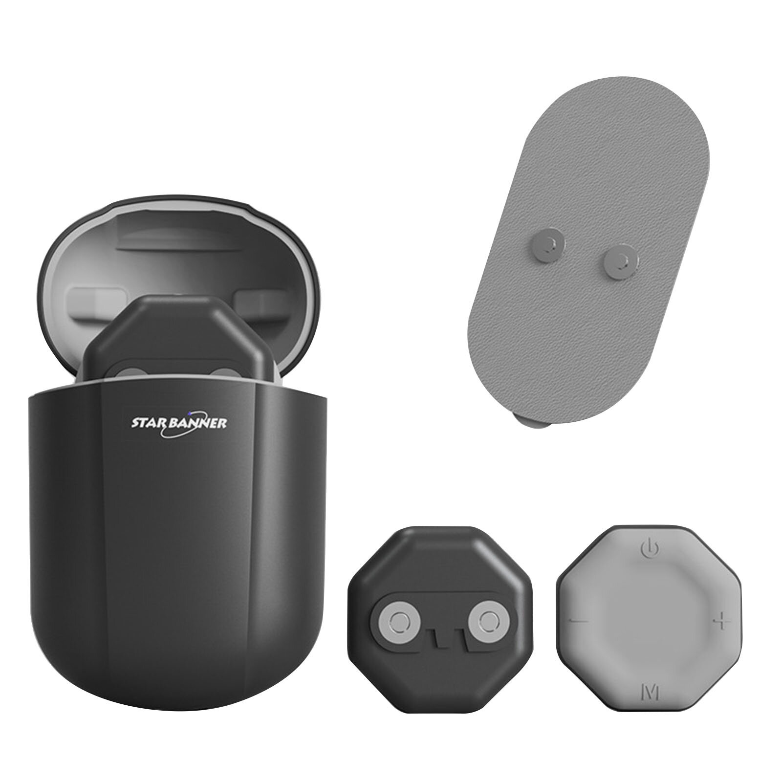 Портативный Беспроводной Пластиковый Патч для Массажа TENS для Уменьшения Больи и Stimуляции Мышц, Заряжаемый с Чехолом для Зарядки, Электрический Импульсный Патч для Расслабления, 2 Массажных хоста, 2 Патча, 1 Чехол для Зарядки, 1 Инструкция по