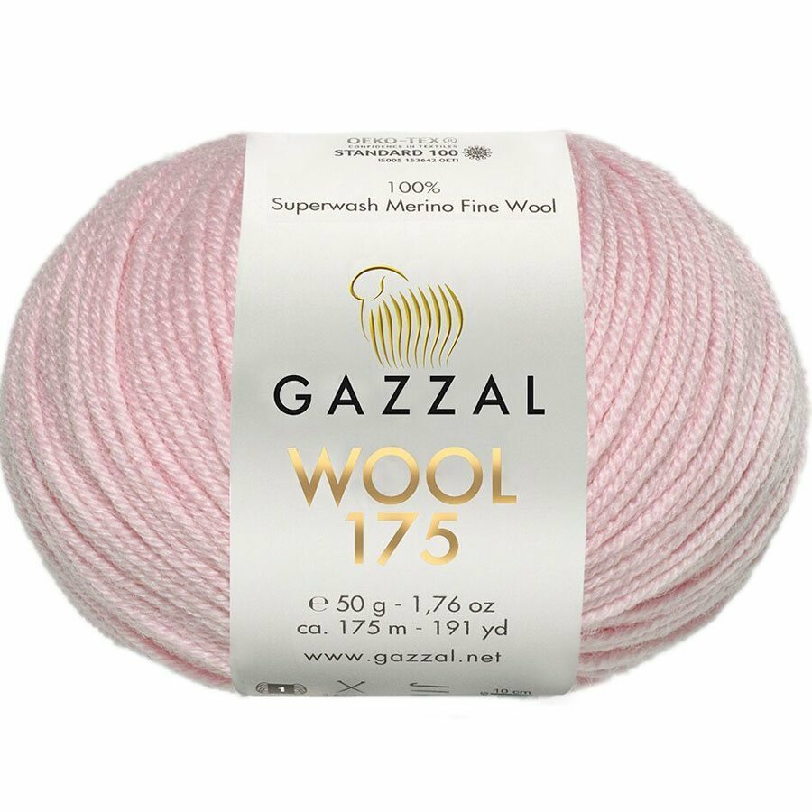 Пряжа Gazzal WOOL 175 329 бл. розовый (5 мотков)