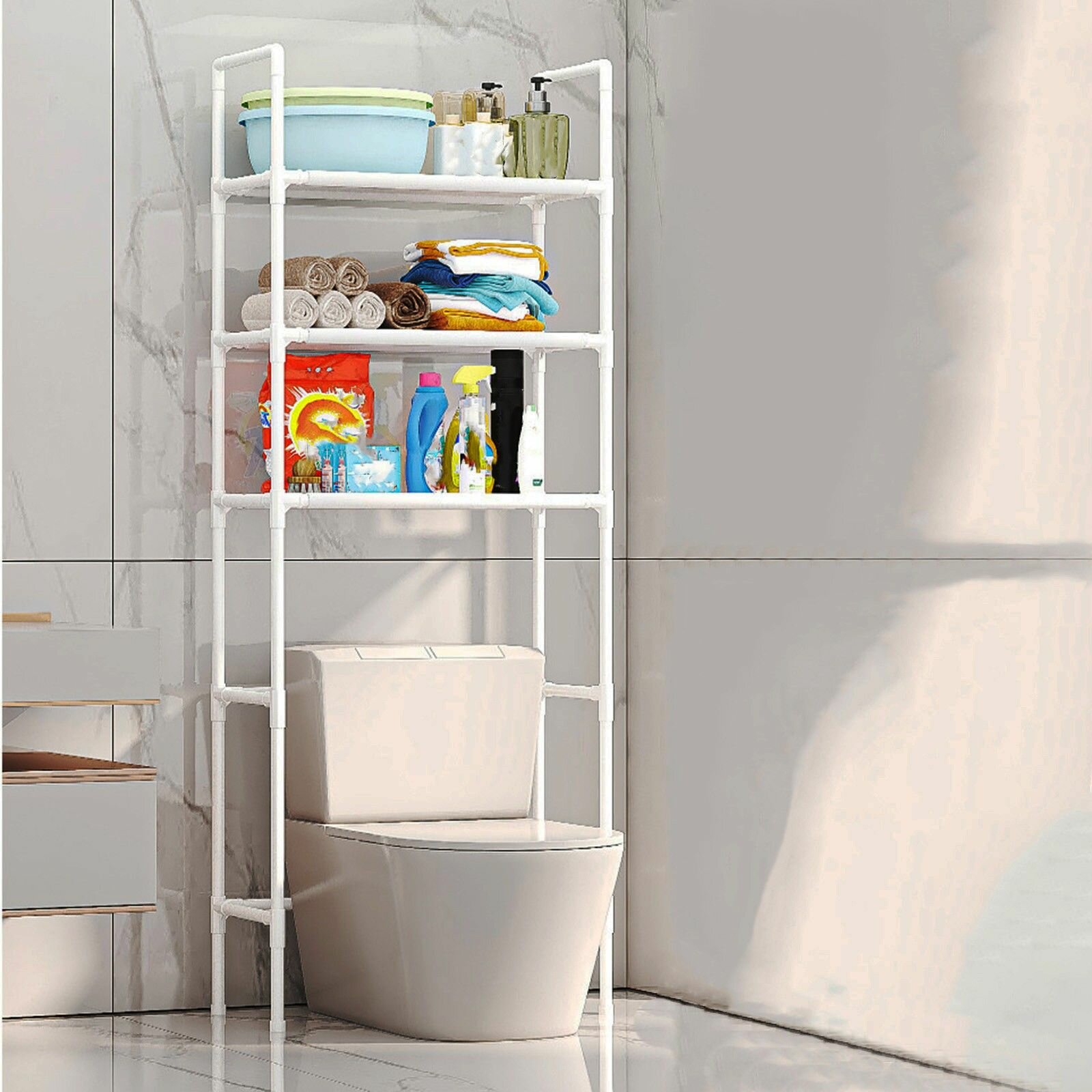 Стеллаж над унитазом в ванную, Многофункциональная Этажерка, полка для кухни, 2 яруса