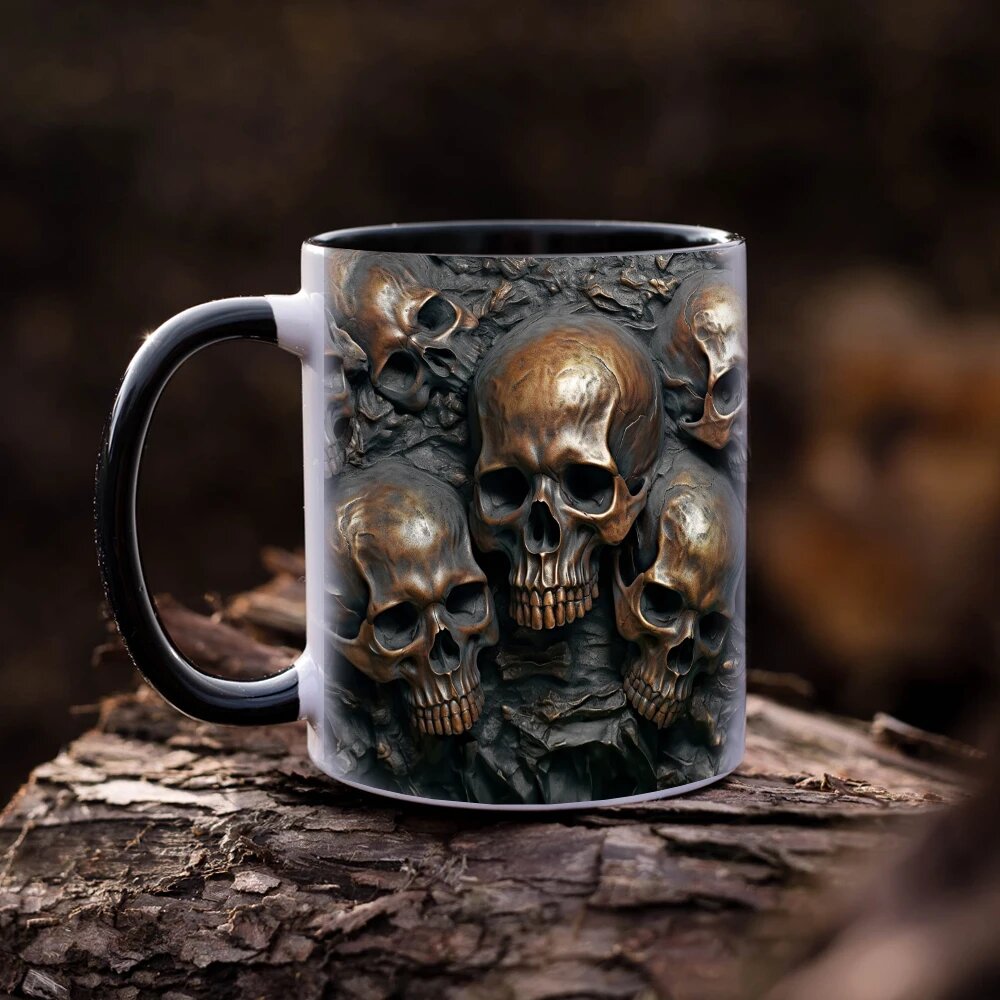 Череп в скальной стене, кружка с тематикой ужасов, 11 унций/325 мл, керамическая чашка для кофе, чая, подарок на день рождения для мальчиков и друзей, кружка, Черный, 301-400 мл