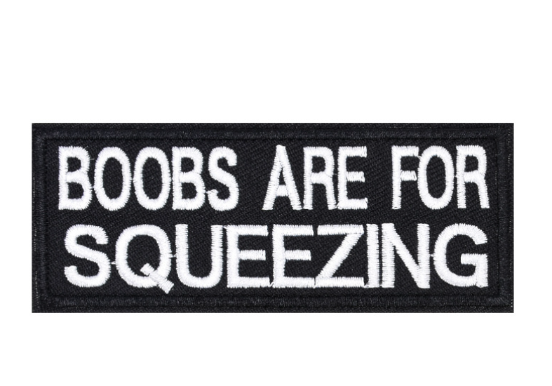 Термоклейкая нашивка для одежды и вещей "BOOBS ARE FOR SQUEEZING" / Черный / Белый / 1 шт.