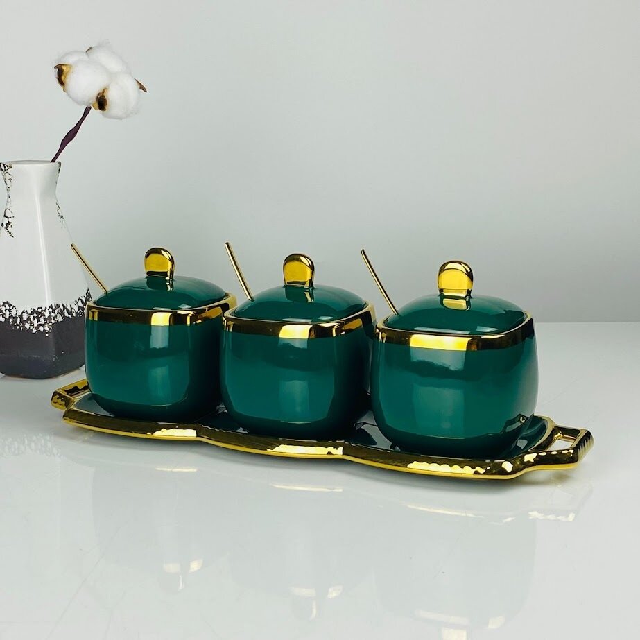 Набор из 3 банок 350 мл с ложками на подставке