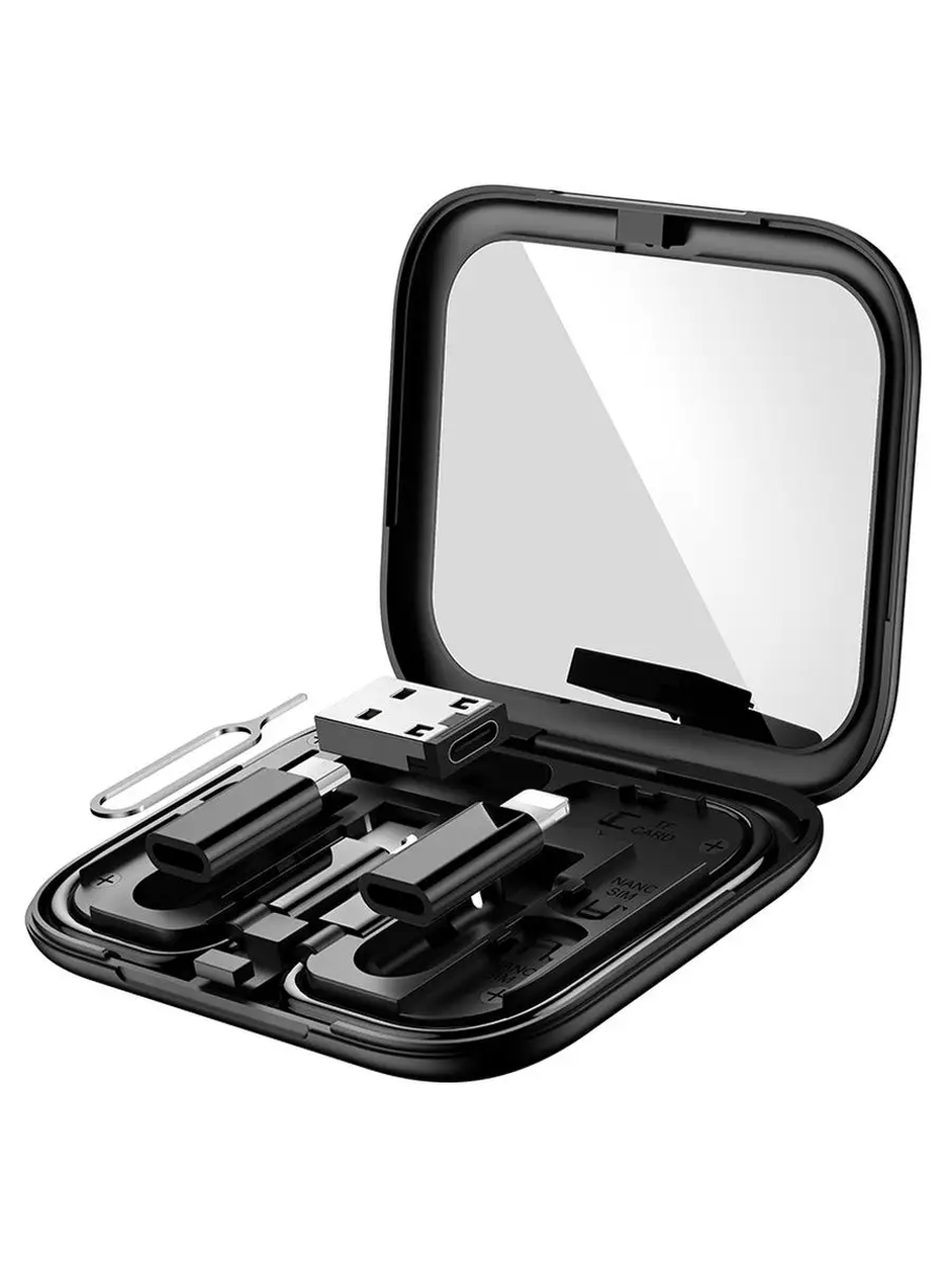 Комплект туристический, Набор переходников USB Type-C, Micro-USB, Apple Lightning 8pin, Кейс с функцией держателя телефона, hoco U114