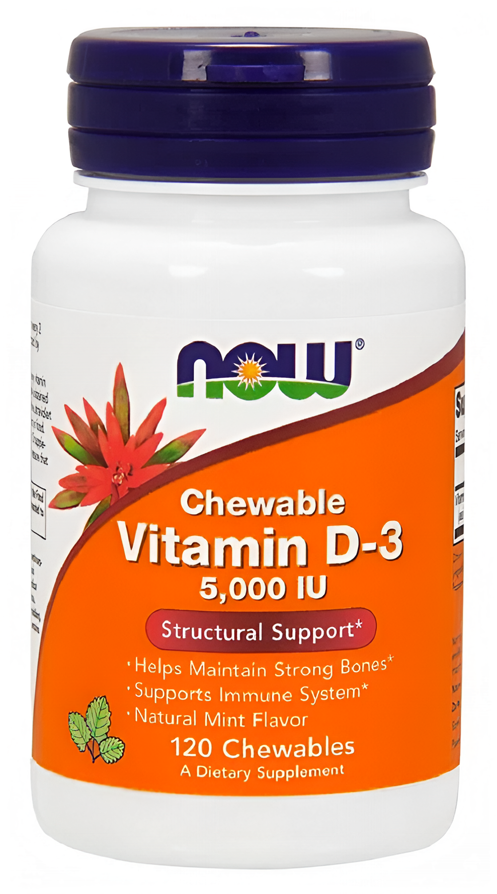 Витамин D NOW Chewable Vitamin D-3 5000 120 жев. таблеток, вкус мята