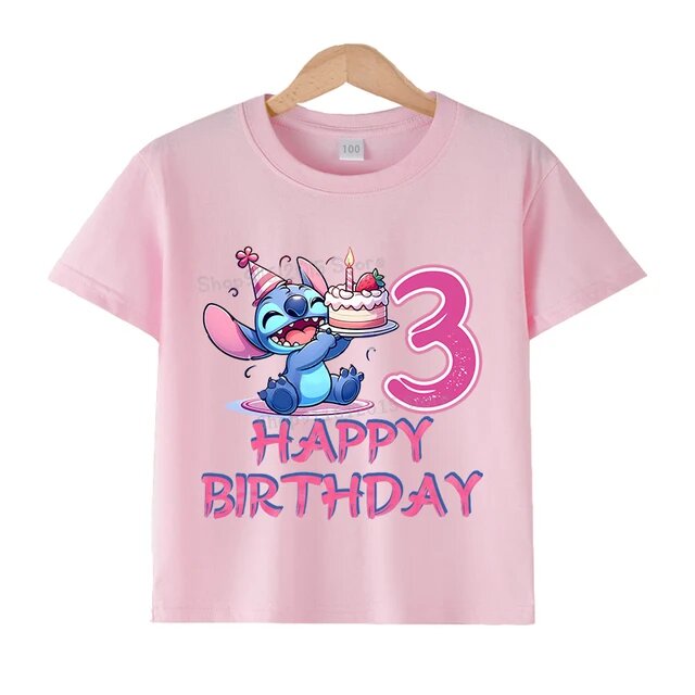 Футболка с розовым рисунком девочки Лило и Стич, детская одежда на день рождения, летние топы с короткими рукавами для малышей, милые футболки с героями мультфильмов, детская футболка, Размер:130