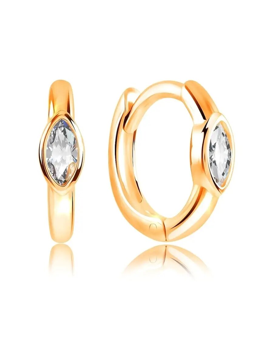 Серьги конго, серебро, 925 проба, золочение, фианит