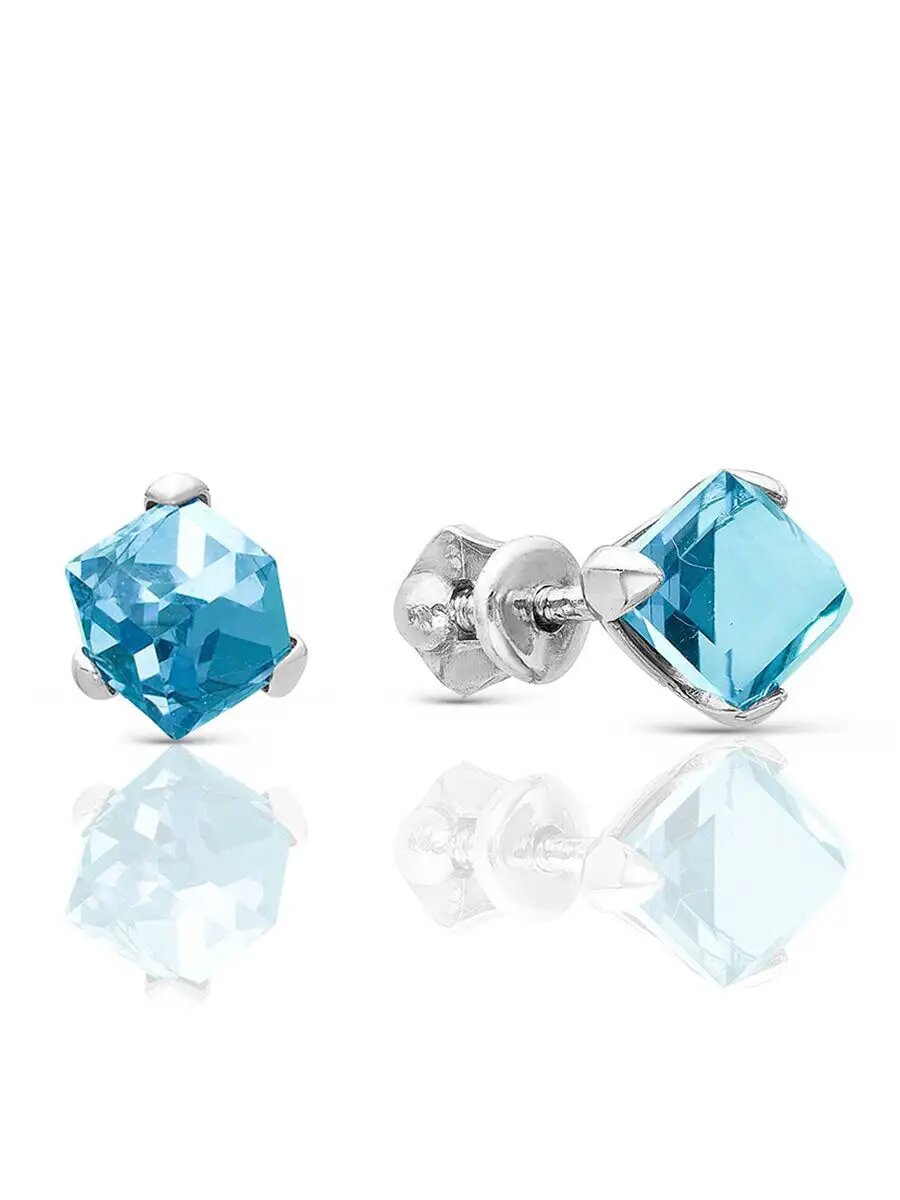 Серьги пусеты, серебро, 925 проба, кристаллы Swarovski