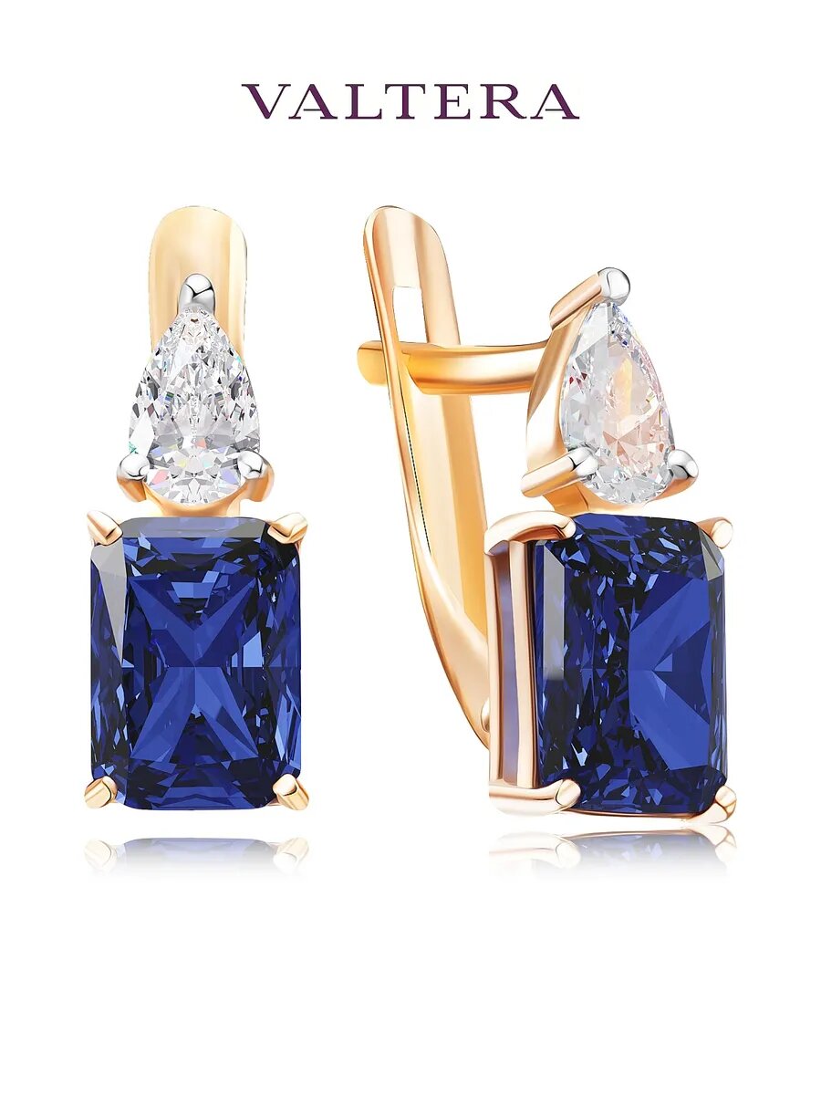 Серьги, серебро, 925 проба, золочение, фианит