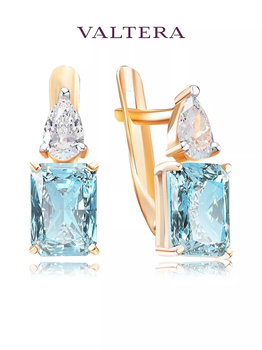 Серьги, серебро, 925 проба, золочение, фианит