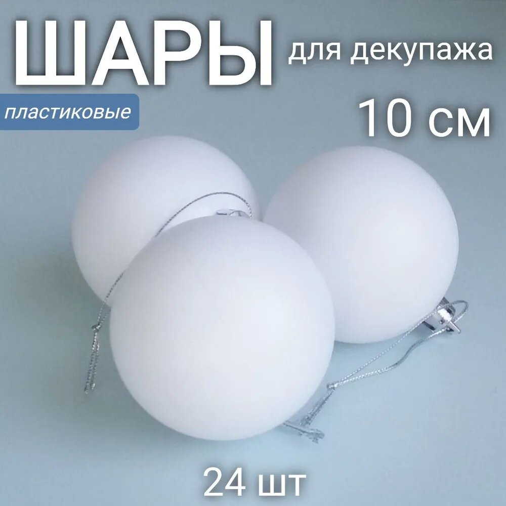 Набор елочных шаров для декупажа d 10 см, пластик, цвет белый, 24 шт.