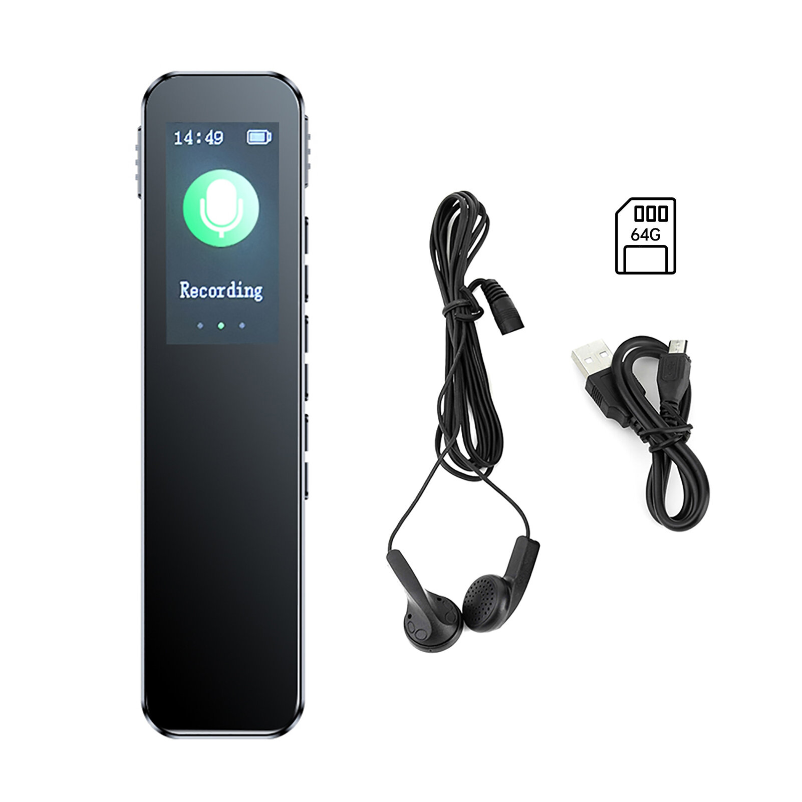 64 ГБ цифровой голосовой рекордер записи о снижении шумоподавления с воспроизведением MP3 Music Player Actived Record 1536KBPS HD Защита пароля для проведения интервью классов на встречи с учетом лекций с наушниками