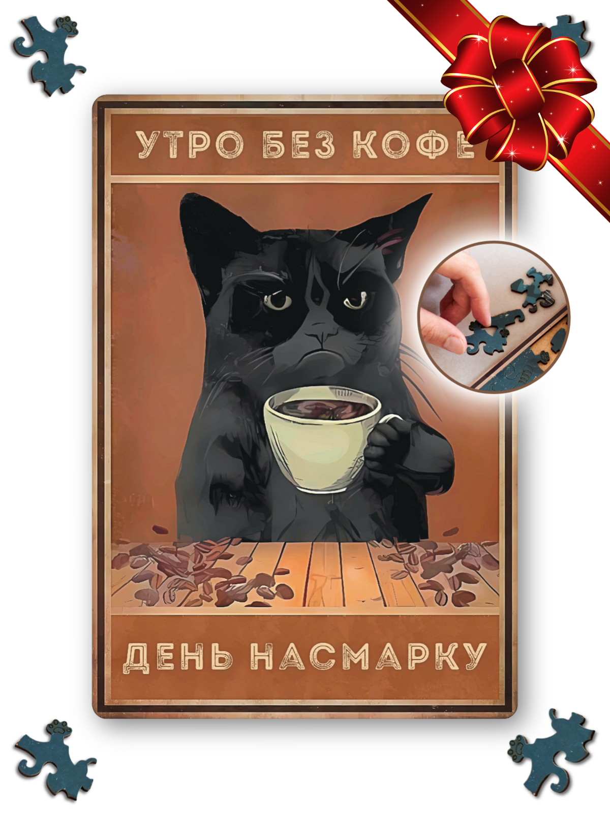 Деревянные пазлы для взрослых и детей с рамкой 90 уникальных фигурных деталей кот кофе Vintage Puzzle Posters