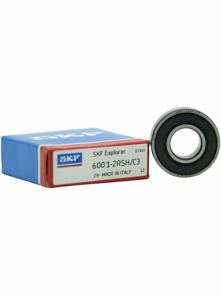 Подшипник шариковый радиальный SKF 6001-2RSH/C3 (размер 12x28x8), закрытый с тепловым зазором влагозащищенный для колеса электросамоката, бытовой техники и мототехники