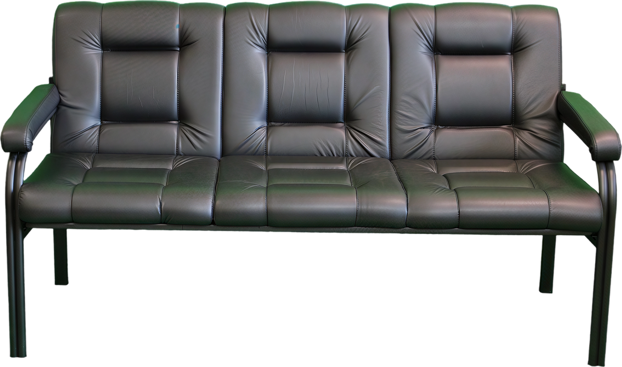 Диван офисный, Сириус Сенатор ", 3х местный, экокожа чёрная, стальной разборный каркас. На кухню, на дачу, в прихожую.