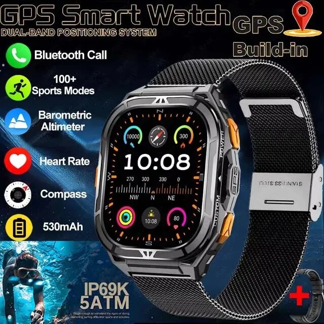 Xiaomi военные умные часы для мужчин GPS, Bluetooth, AMOLED экран Black Mesh Belt