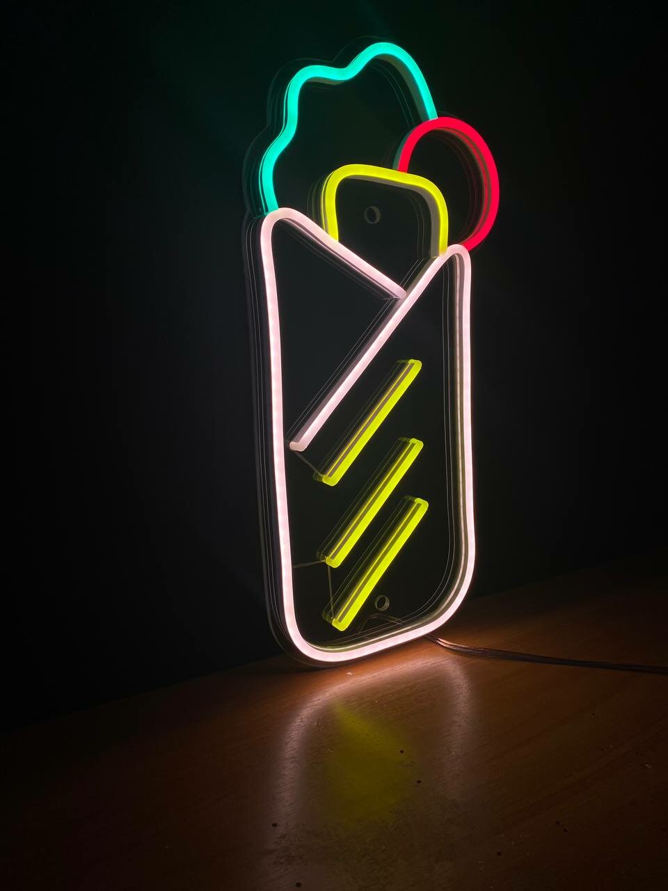 Неоновая вывеска Шаурма мини / надпись из неона / Размеры: 170х350 мм