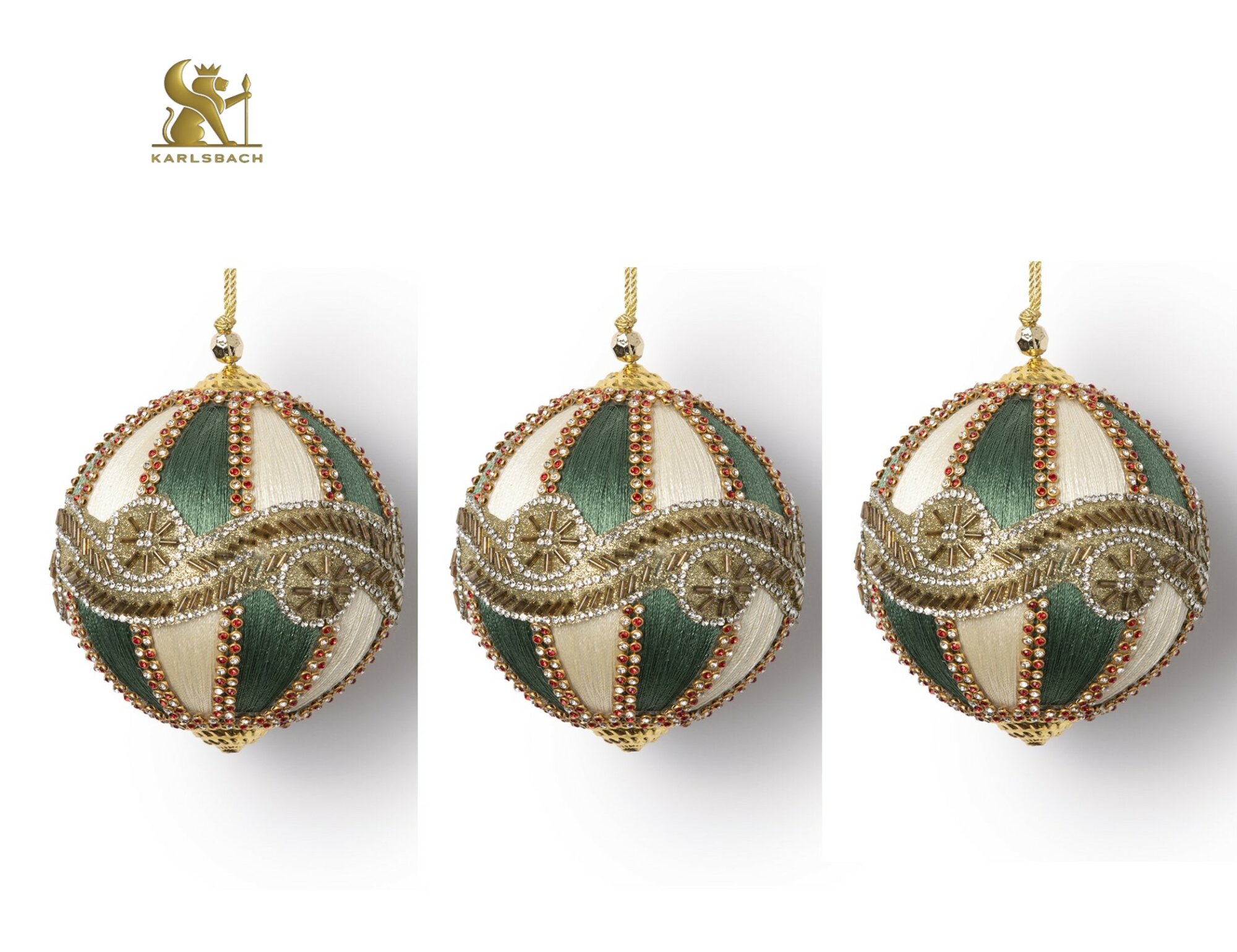 Набор из 3-х мятно-кремово-золотых шаров со стразами и бисером