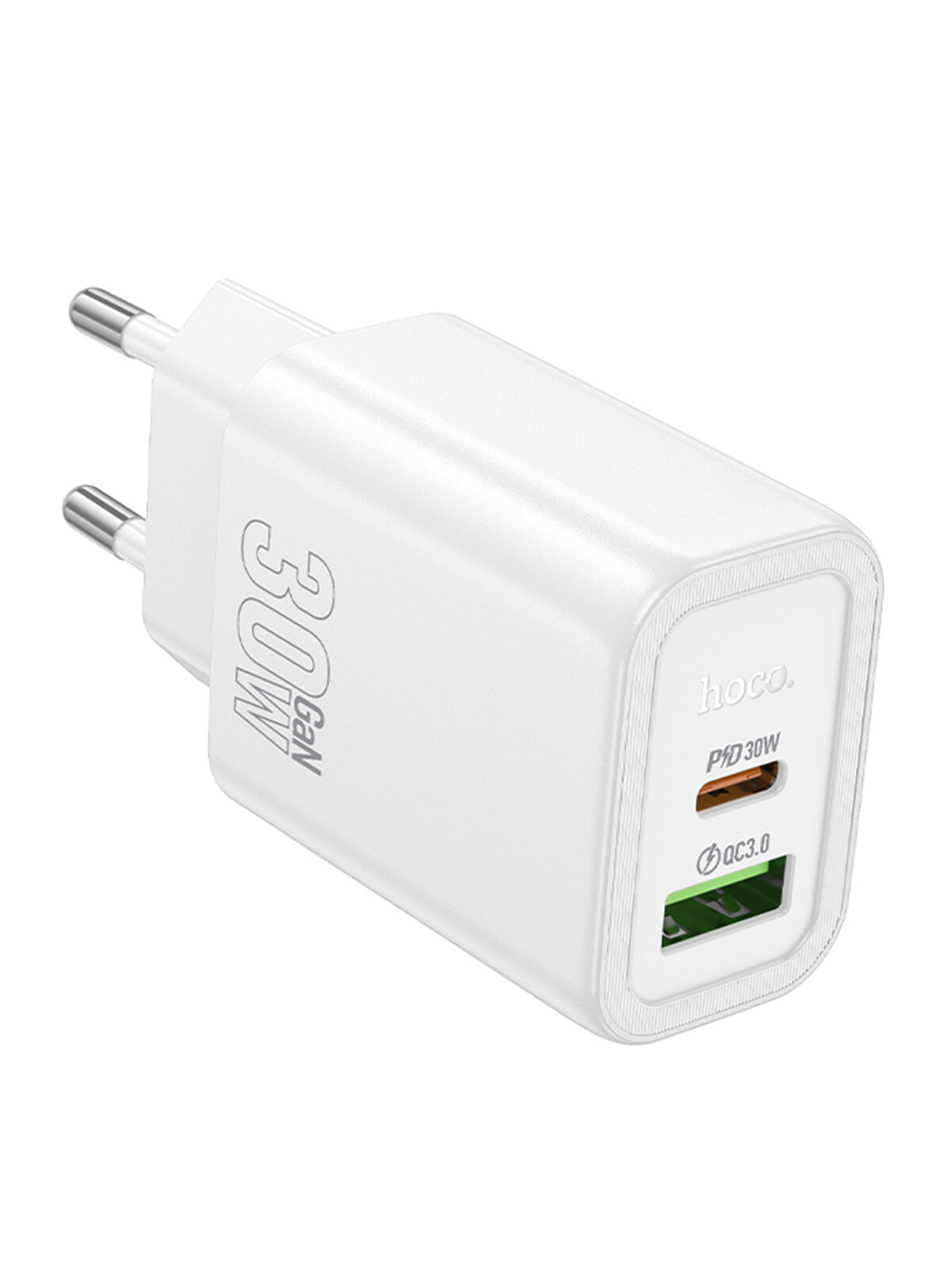 Сетевое зарядное устройство Hoco N63 с технологией GaN, с двумя портами USB-C/USB-A, быстрая зарядка 30W, белый