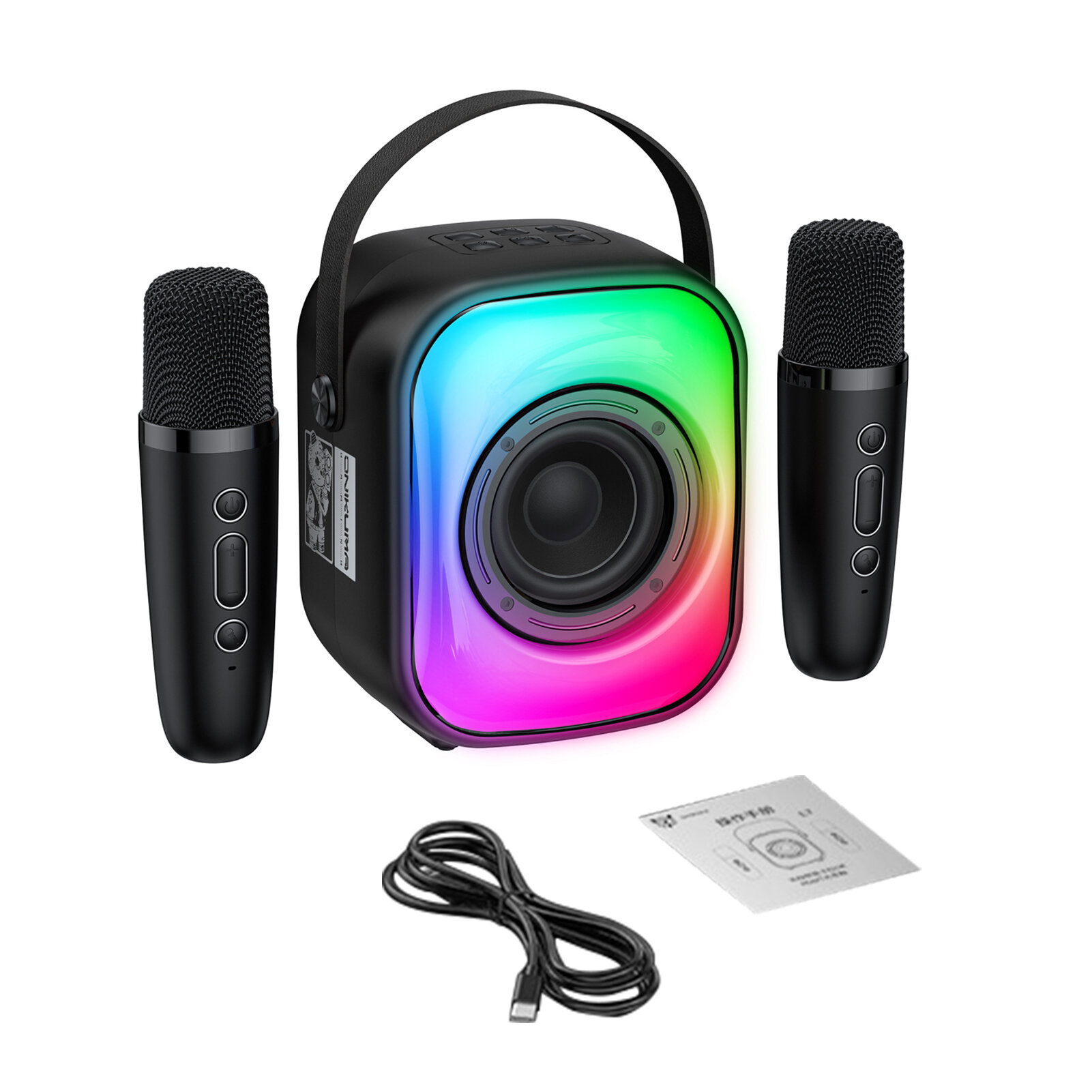 L7 BT Singing Speaker Kids and Adults Karaoke Machine with 2 Wireless Mics LED Lights Portable Small for Home Party