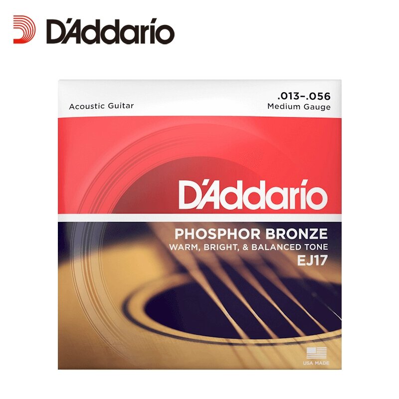 D'Addario EJ17 Фосфорная Бронза Струны для Акустической Гитары, Средне-Тяжелый Калибр 0.013, Богатый Звук для Полного