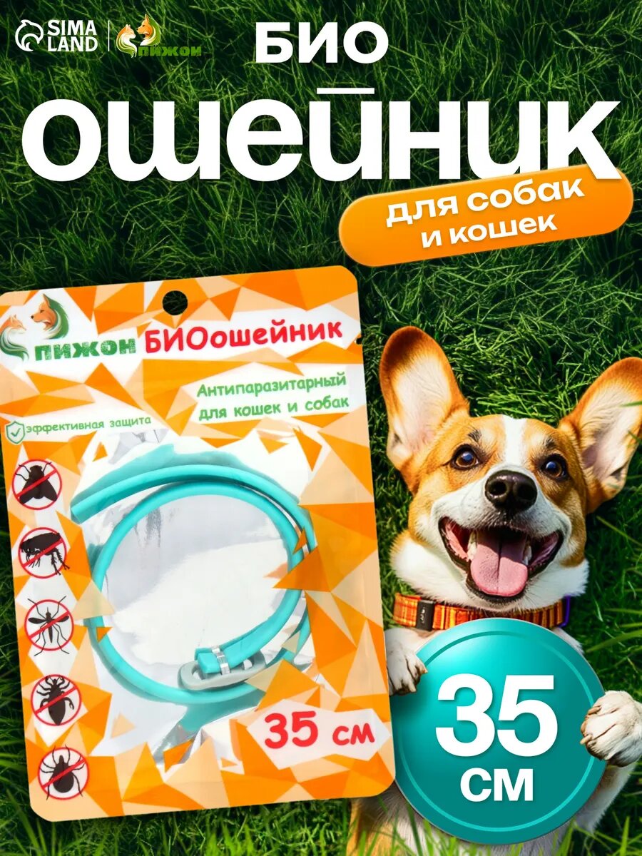 Биоошейник "пижон" для кошек и маленьких собак, от блох и клещей, мятный 35 см