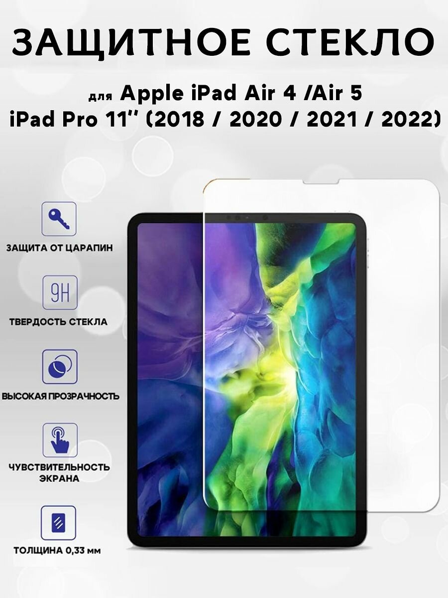 Защитное стекло для iPad Air 4/5, iPad Pro 11' (2018, 2020, 2021, 2022) (техпак)