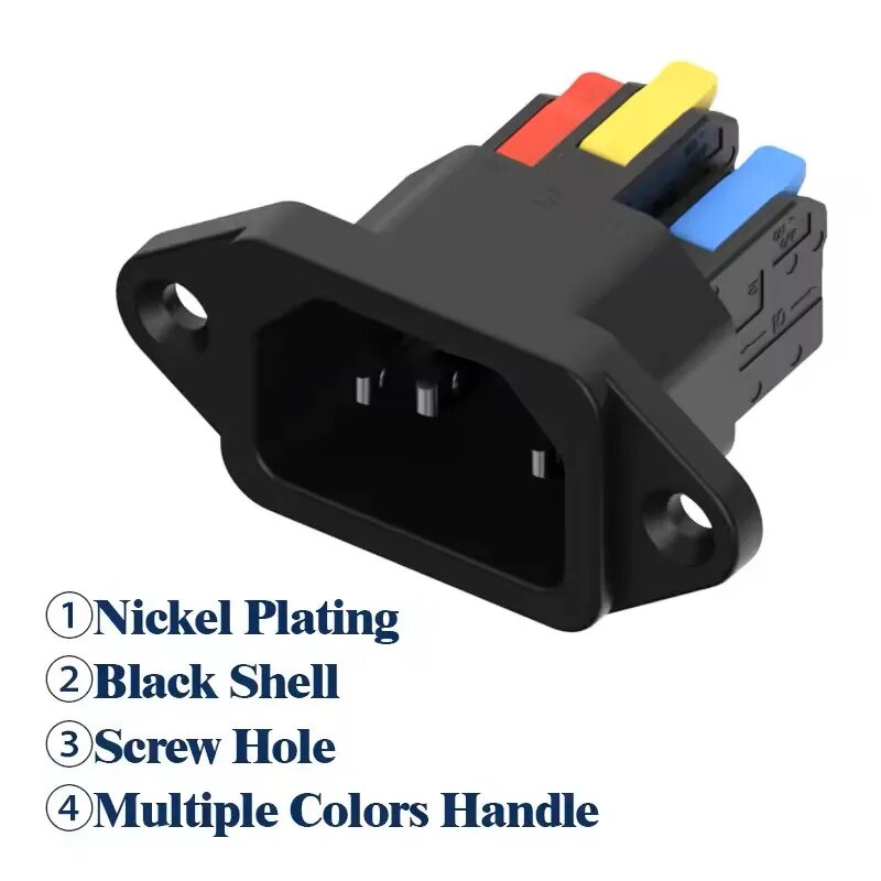 IEC C14 3-контактная вилка, черный, B2, 10A, 250V