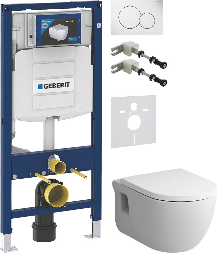 Комплект Унитаз подвесной AM.PM Like C801701SC FlashClean с микролифтом / Крепления Geberit Duofix к стене / Шумоизоляция, Инсталляция UP 320 111.300.00.5, Кнопка Sigma белая