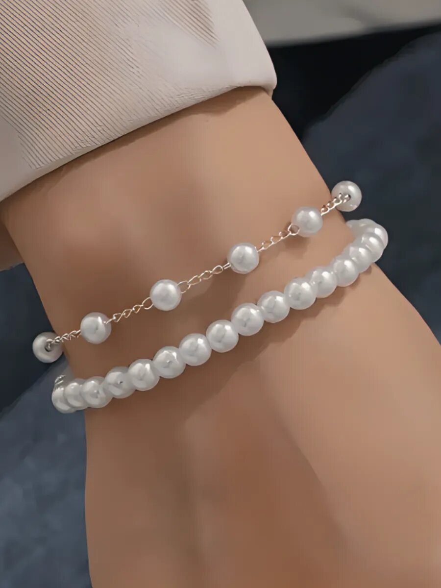 Браслет-цепочка, жемчуг имитация