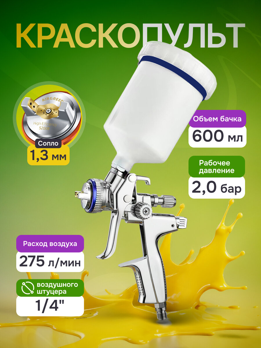 Краскопульт Аtomizer, верхнее расположение, расход воздуха 275л/мин, 600 мл