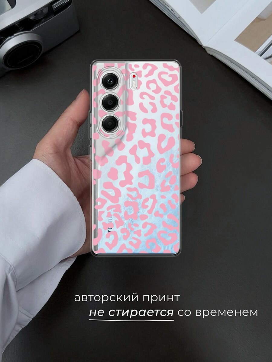 Чехол на Tecno Camon 40 Pro / Текно Камон 40 Про с принтом Паттерн розовый леопард, прозрачный — фото 1