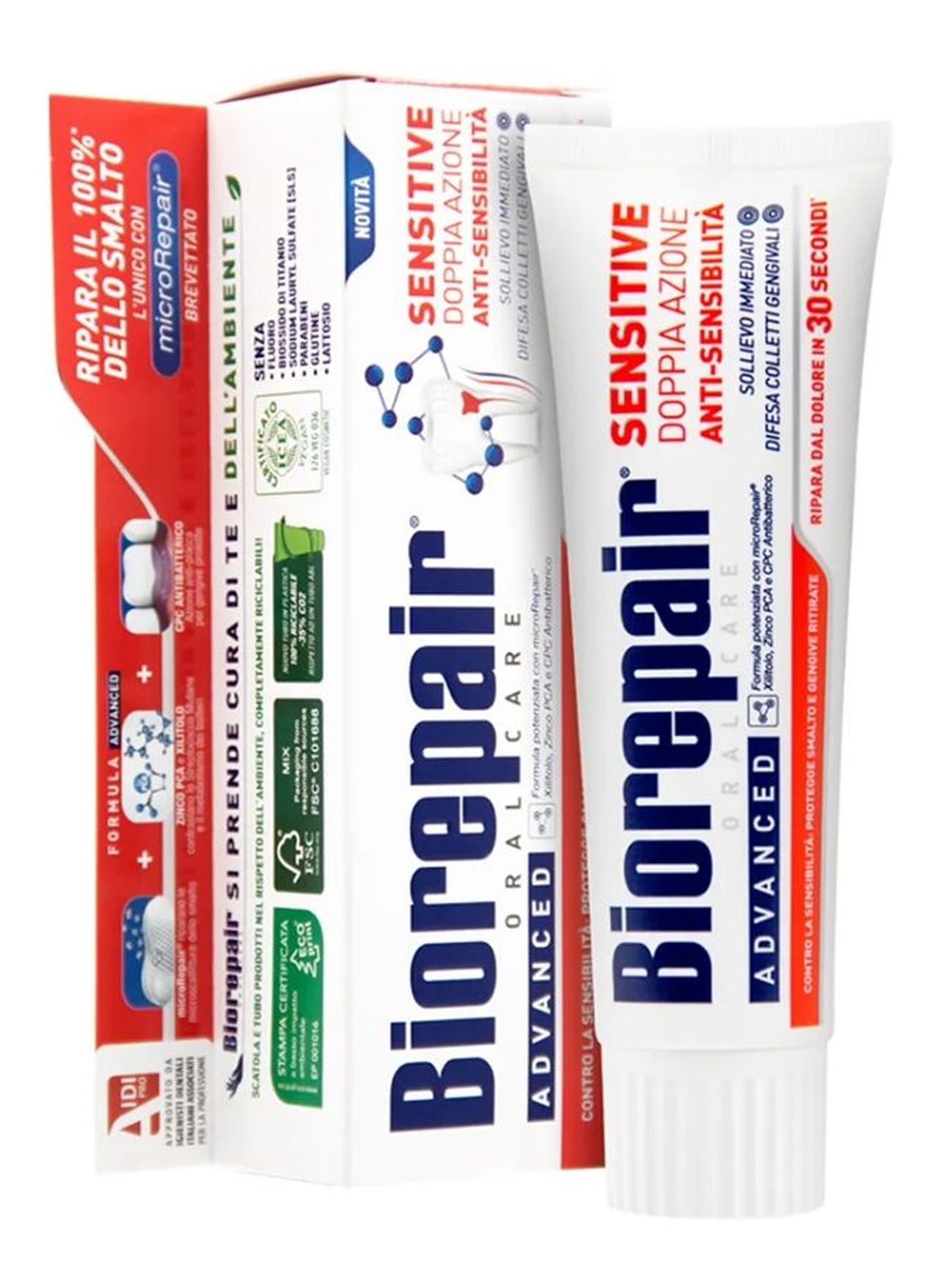 Biorepair Sensitive Double Action RDA 14,7 зубная паста для чувствительных зубов 75мл