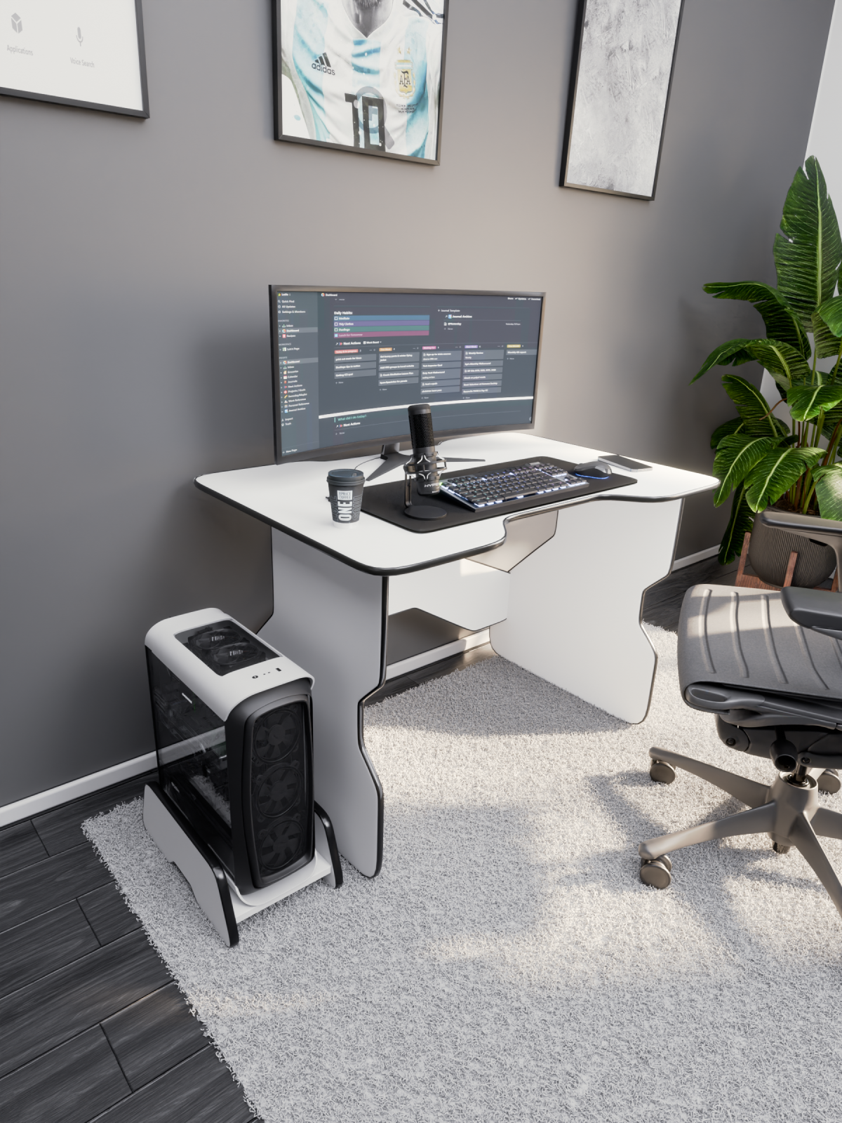 Игровой компьютерный стол для геймера белый с черной окантовкой 106х73х75