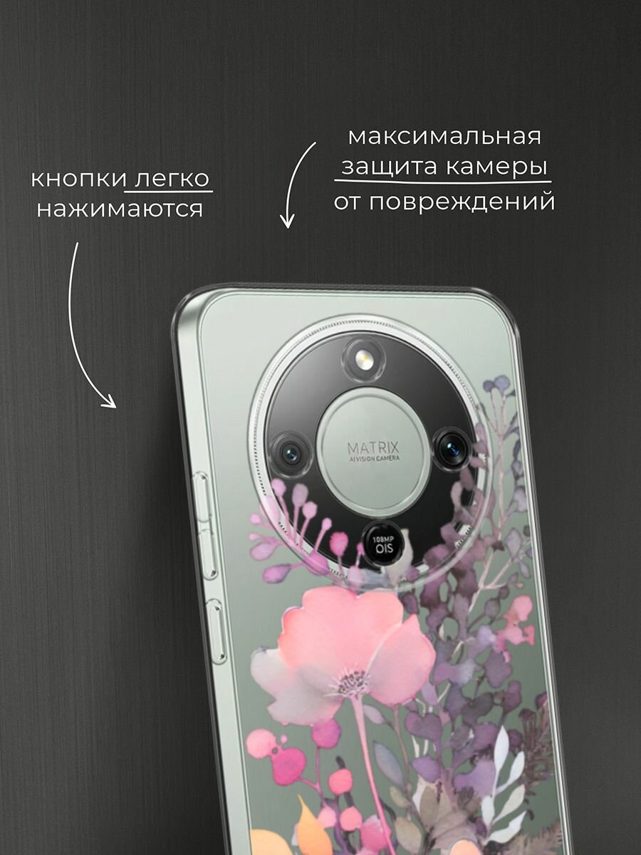 Чехол на Honor X9d / Хонор X9d с принтом Лиловые полевые цветы, прозрачный — фото 1