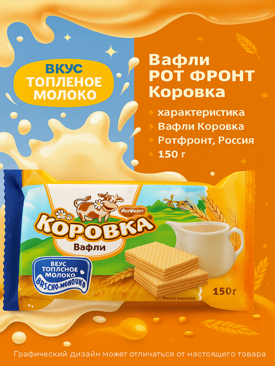 Вафли РОТ фронт Коровка вкус топленое молоко (Россия) 150г